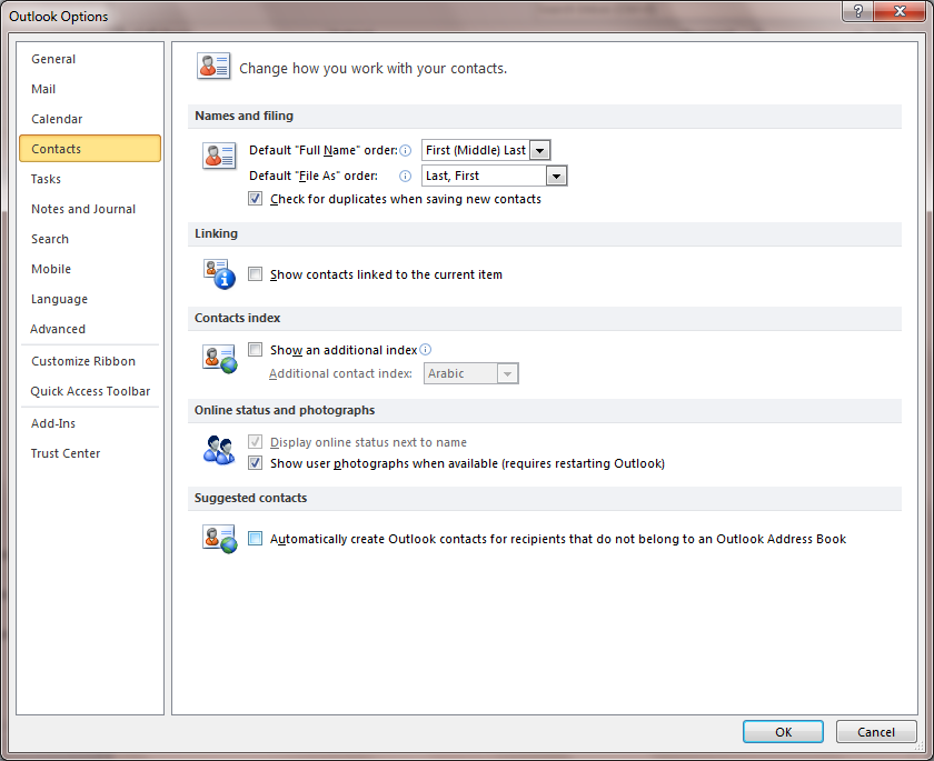 My Outlook 2010 address checking settings – IslandEarth